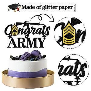Black Glitter Congrats Army Cake Topper, Army Soldier Fighter Veteran's Day Cake Decorations, Airman Military Themed Graduation Retirement Party Decorations (E-8)