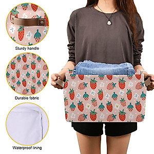 YETTASBIN Cute Strawberry Storage Basket 1pc, Large Collapsible Toys Clothes Organizer, Durable Canvas Storage Bin with Handle for Shelves Closet Laundry Home Office Decor