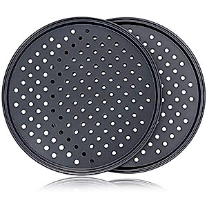 Lemengtree Pizza Pans,Baking Tray Perforated Pizza Plate Nonstick Carbon Steel Pizza Pan, Pizza Tray Round with Holes for Oven (2pc-12.5 inch with Holes)