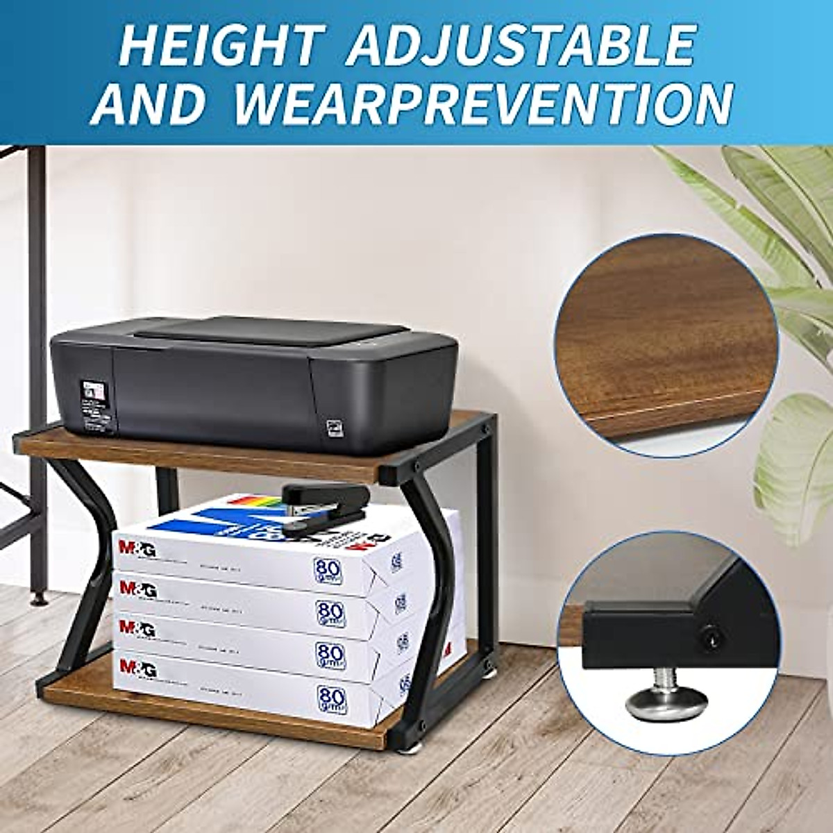 Unistyle Printer Stand with Anti-Skid Pads for Space Organizer,Desktop Stand for Printer as Storage Shelf, Book Shelf, Double Tier Tray for Home Office Organization