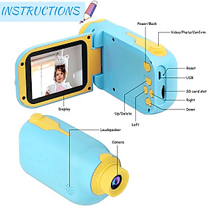 YTETCN Kids Camcorder - Kids Video Camera with 32 GB SD Card, 1080P HD Camera Digital Camcorder Toys for Kids Age 3-8, Birthday for 3 4 5 6 7 8 Years Old (Blue)