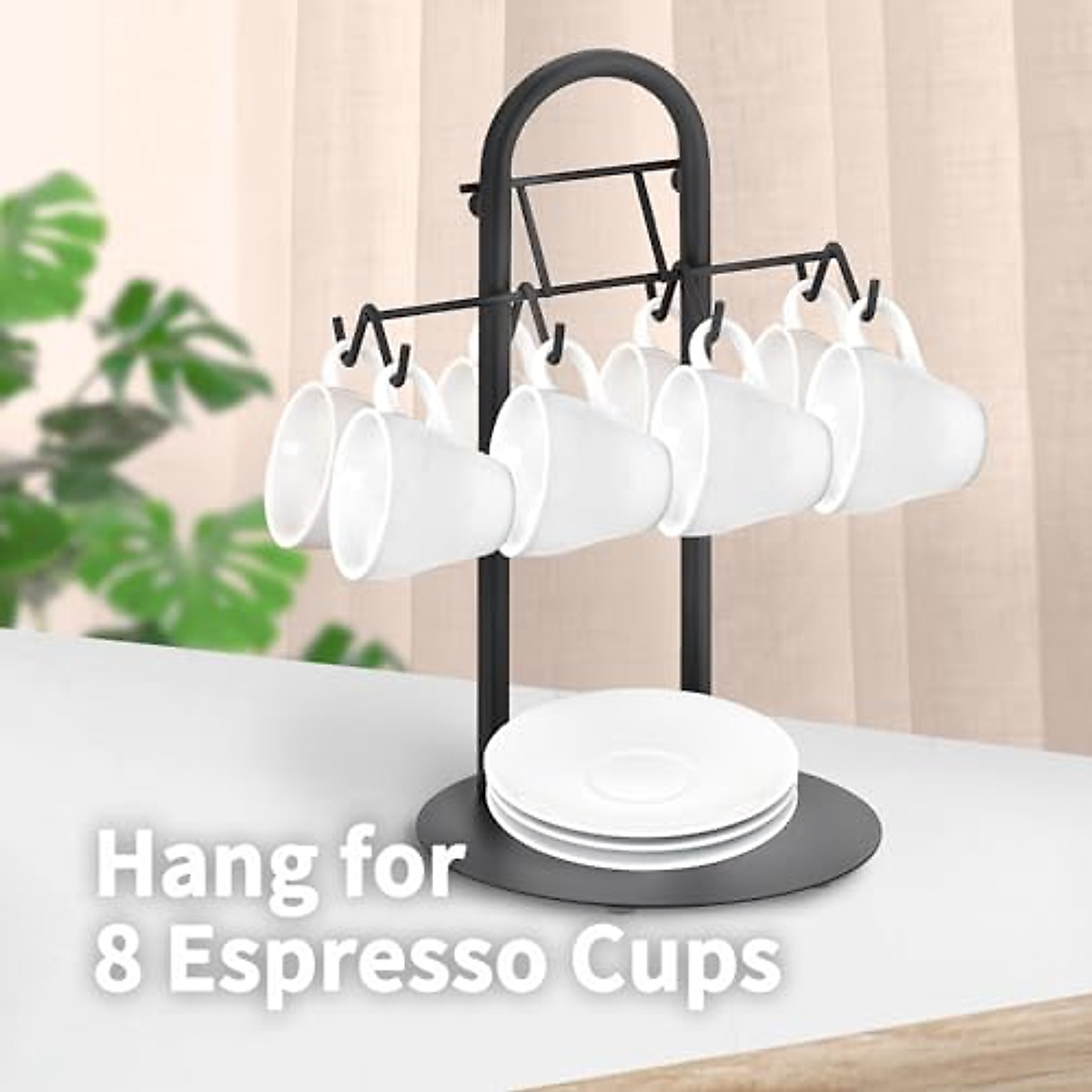 ikloo Metal Small Coffee Cup Stand, Tabletop Coffee Cup Rack Holder, Drying Display Rack, Coffee bar Accessories, Kitchen Counter Organizer, Tea Cup Rack Stand, Cup Rack for Counter Black.