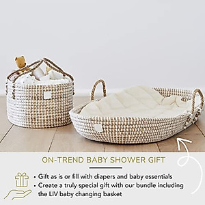 BEBE BASK Baby Diaper Caddy Organizer - Handmade Organic Seagrass - Luxury Diaper Caddy Basket - Cute Diaper Caddy for Baby Girl & Diaper Caddy for Baby Boy - Cream White (Natural)