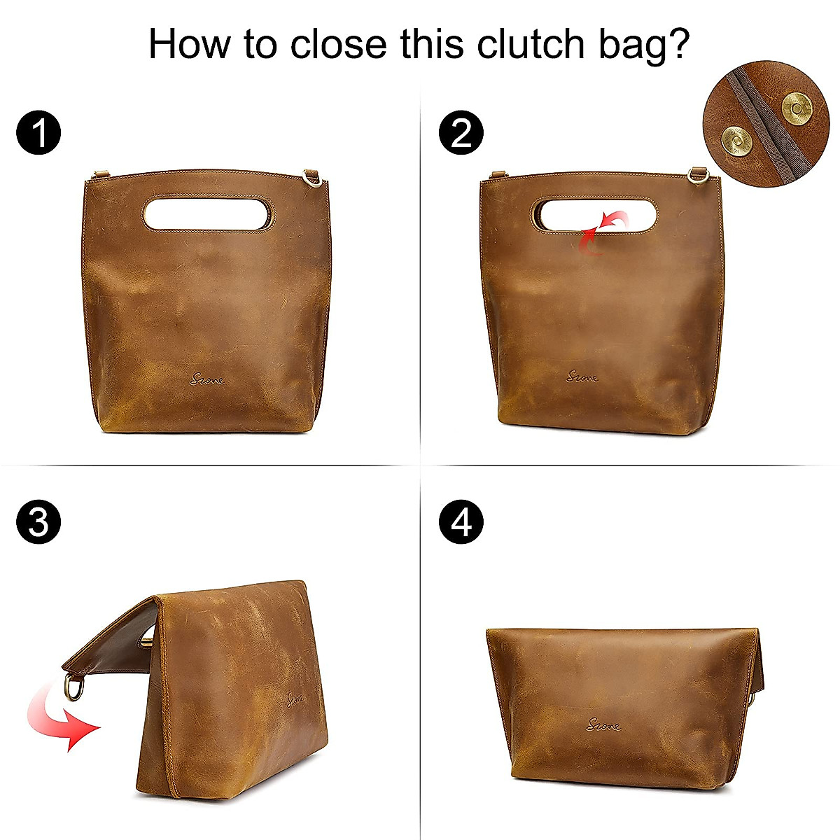 S-ZONE Women Genuine Leather Tote Bag Shoulder Handbag Vintage Crossbody Purse with Clutch Bag