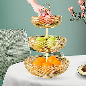 Baoblaze Round Fruit Basket Bowl Holder Vegetable Cake Organizer 3 Tier Countertop Storage Tray for Housewarming, Farmhouse, Table, Counter, Wedding