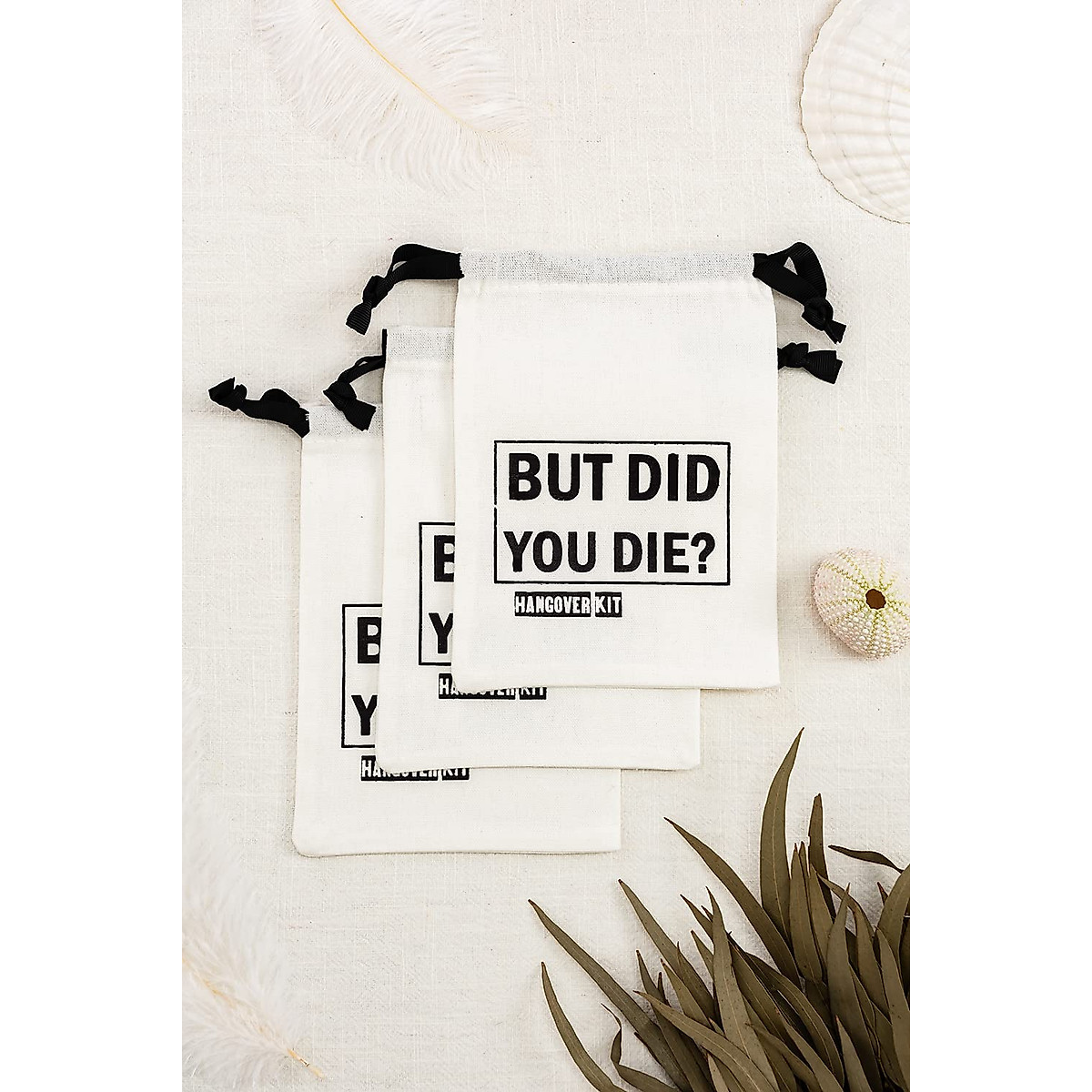 MEJOY 10 Pack Hangover Kit, 5x7 In BLACK Foil BUT DID YOU DIE Recovery Kit Bags for Bachelor Party, Bachelorette Bridal Shower Pouches With Drawstring, Wedding Favors Decor