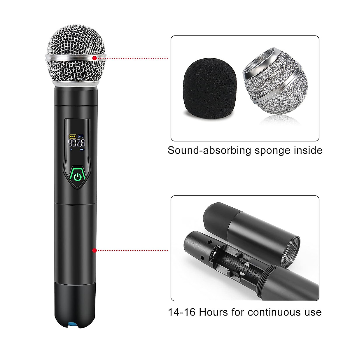 GUDEHOLO Wireless Microphone System with case, Metal UHF Dual Handheld 20 Channels Professional Cordless Mic System for Church, DJ, Karaoke,Wedding, Home KTV Set