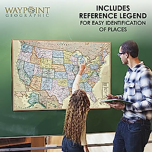 Waypoint Geographic Boardroom Series USA Wall Map, Antique-Style Laminated World Map Poster, Educational Wall Art For Home, Classroom, or Office, Unique Gifts, 24” x 36”