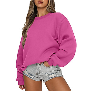ANRABESS Women's Sweatshirts Hoodies Crewneck Oversized Fleece Pullover Sweaters Cute Top Y2K Teen Girls Preppy Clothes 2024 Hot Pink Large