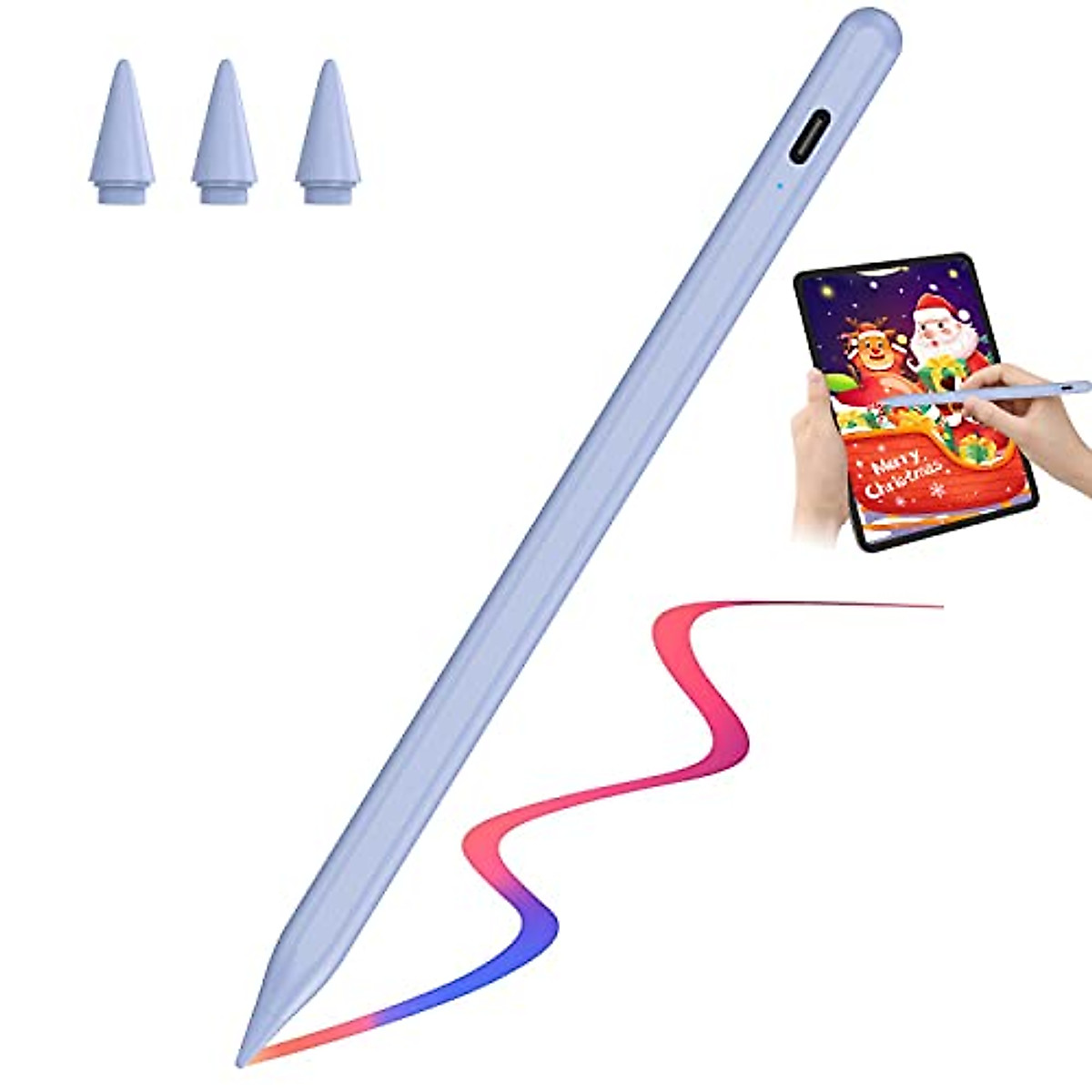 Stylus Pen for iPad 9th&10th Generation - 5 Minutes Fast Charge Digital Pen - Compatible with 2018-2023, Apple iPad Pro 11/12.9 Inch,iPad 6-10 Gen,iPad Mini 5-6 Gen,iPad Air 3-5 Gen-Purple