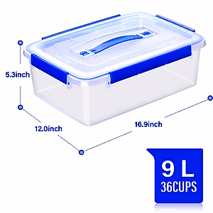 YORY large food storage containers with lid for cookies macarons bread cake flour sugar rice leftovers - freezer safe -extra big- box tub(9L/36cups-2pack)