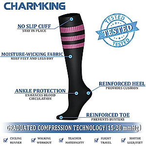 CHARMKING Compression Socks for Women & Men Circulation (3 Pairs) 15-20 mmHg is Best Athletic for Running, Flight Travel, Support, Cycling, Pregnant - Boost Performance, Durability (S/M, Multi 50)
