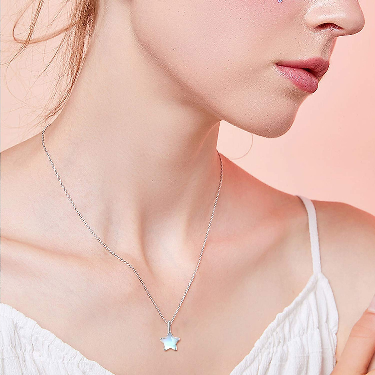 CUOKA MIRACLE Moonstone Necklace Star Necklace 925 Sterling Silver Rainbow Moonstone Choker Necklace for Women Star Moonstone Jewelery for Women Birthday Mother`s Day