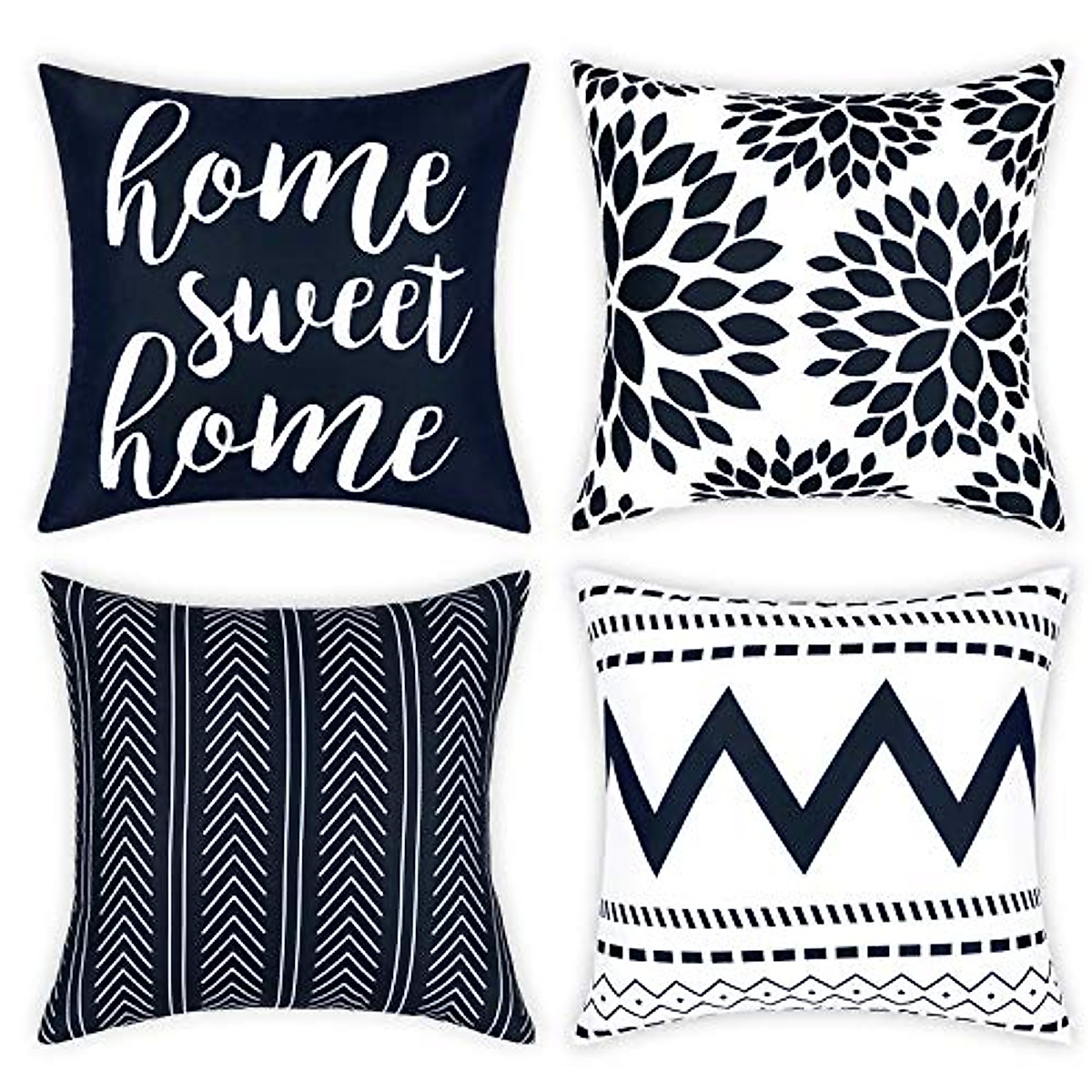 Yastouay Modern Decorative Throw Pillow Covers Home Sweet Home Cushion Covers Set of 4 Geometric Pillowcases for Couch Sofa Bedroom (Dark Blue, 18" x 18")