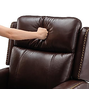 BMBMT Genuine Leather Recliner Chair 2 PCS Sofa with Double Layer Backrest, Power Recliner, Retro Rivet Design, High-Density Sponge Recliner Chair for Living Room, Brown