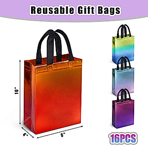 VGOODALL 16PCS Gift Bags with Handles, Iridescent Reusable Gift Bags Gradient Non-woven Bags with Glossy Finish - Perfect As Goodie Bags, Birthday Gift Bags, Party Favor Bags - 8x4x10