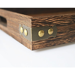 Wood Serving Tray with Handles, 16" Rustic Tray, Durable and Lightweight Paulownia Wood Nesting Tray