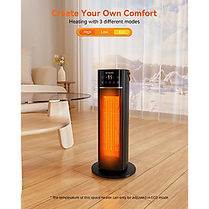 OPODEE Space Heater, 1500W PTC Ceramic Heating 18" Electric Space Heater for Office, Large Room, Indoor Use, Bedroom, Portable Heater with Thermostat, Safety Protection, 70°Oscillating, 24H Timer