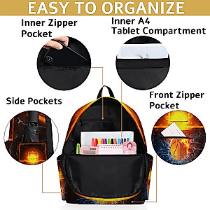 YoCosy School Backpack for Boys Girls Red Black Fire Sport Basketball Kids Backpack Bookbag for Elementary Preschool Travel Daypack Laptop Backpack Purse for Women Men Teens