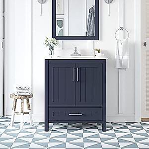 Ove Decors Kansas 30 in. Single Sink Bathroom Cultured Marble Countertop Vanity, 30 inches, in Midnight Blue