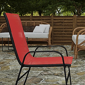 Merrick Lane Set of 4 Manado Series Patio Chairs - Red Flex Comfort Material - Powder Coated Metal Frame - Stack up to 4 High - Ships Fully Assembled