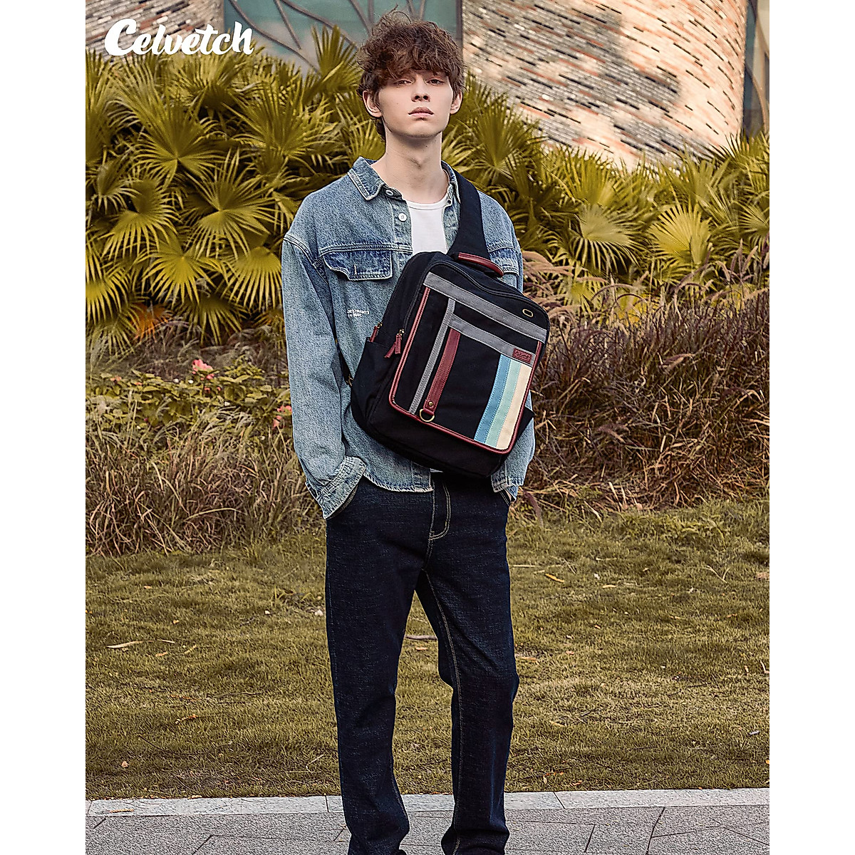 Celvetch Sling Bag for Men Women - Canvas Shoulder Bag Sling Backpack Laptop Messenger Bag for 15.6'' Crossbody Chest Bag Daypack for Travel - Coffee