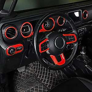 CheroCar 21PCS Full Set Interior Decoration Trim Kit for 2018-2021 Jeep Wrangler JL JLU & Gladiator JT Steering Wheel, Air Conditioning Vent, Reading Light, Speaker (Red)