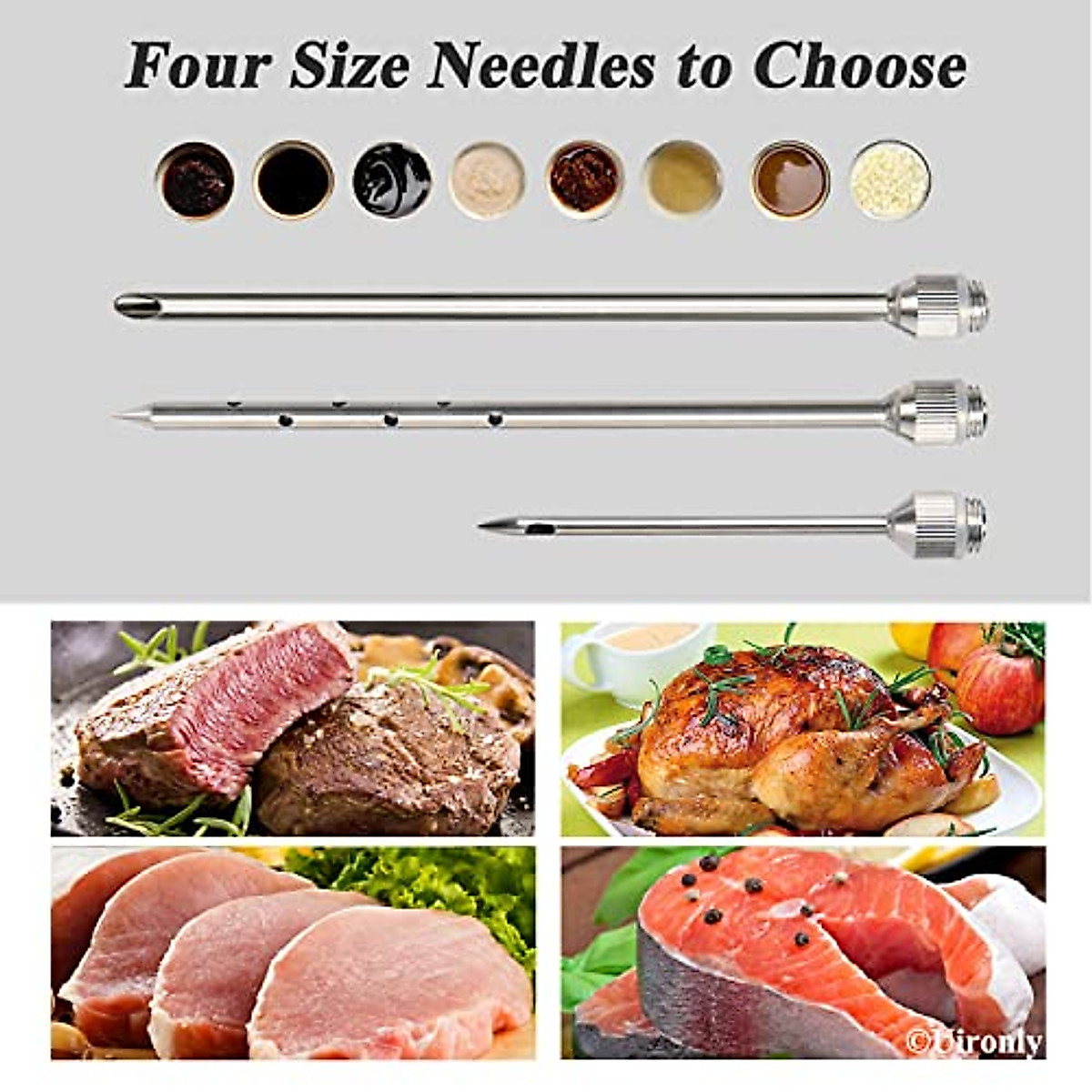 Uironly Meat Injector,Turkey Seasoning Injection Kit with 3 Professional Marinade Injector Needles for Grill Smoker BBQ Brisket; Include User Manual, E-Book - Storage Case