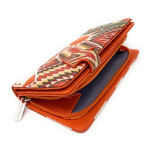 Shag Wear Cactus Southwest Desert Sunset Large Wallet for Women and Teen Girls Faux Vegan Leather 7" Orange