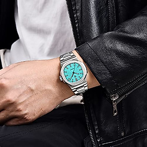 LACZ DENTON Pagani Design PD1728 Mens Automatic Watches Full Stainless Steel Waterproof 100M Watches for Men Men Mechanical Wristwatches (Sky Blue)