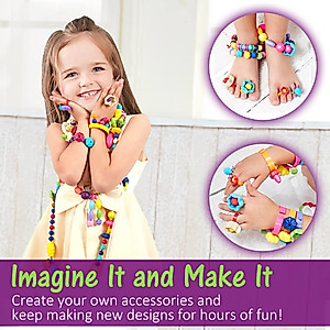 Happytime Snap Pop Beads Girls Toy DIY Jewelry Marking Kit Fashion Fun for Necklace Ring Bracelet Art Kids Crafts Birthday Fun Gifts Toys for 3, 4, 5, 6, 7,8 Year Old Kids Girls