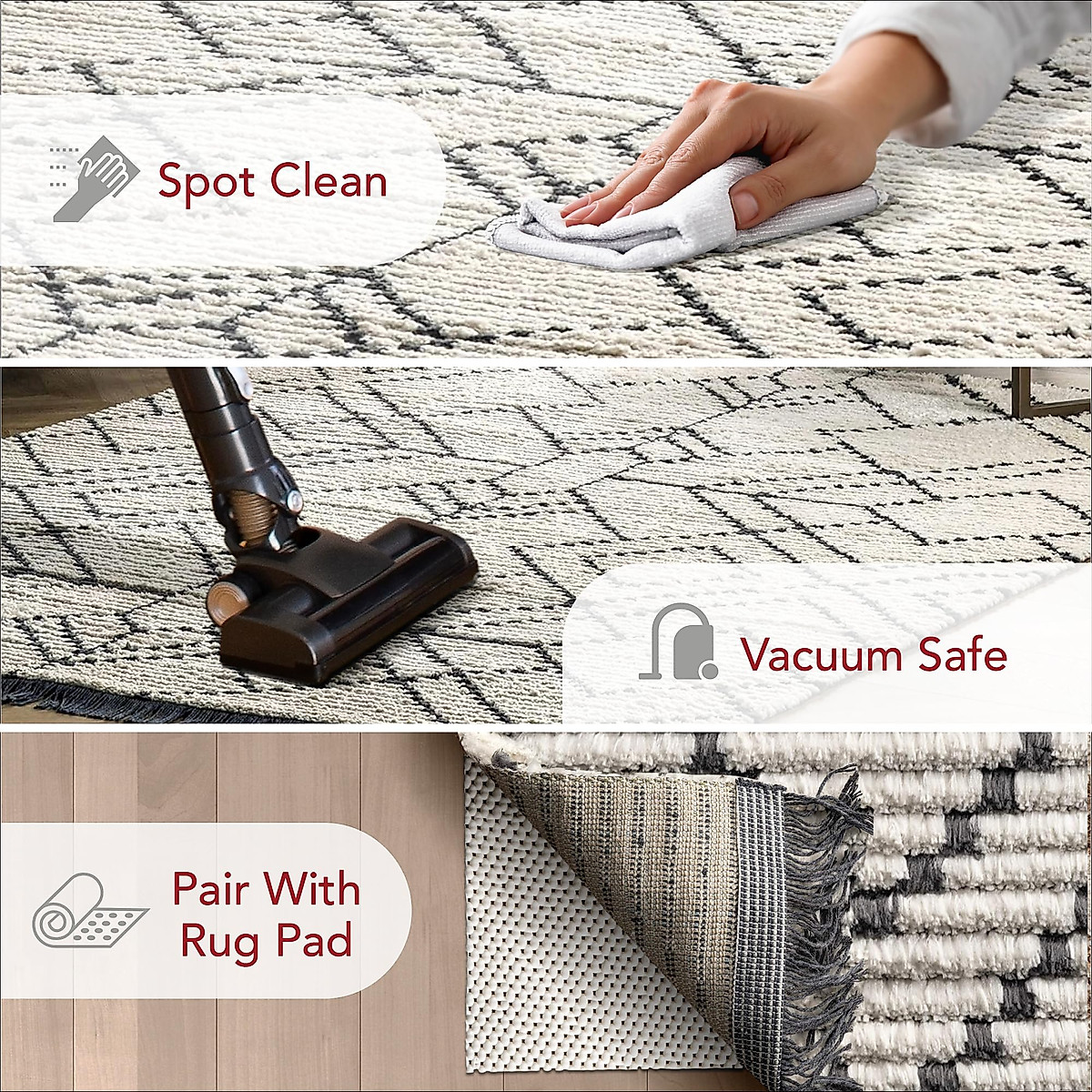 nuLOOM Carlina Geometric Shag Fringe Area Rug, 5x8, Beige