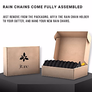 Jitane - Metal Rain Chains for Gutters - 8.75 Feet - Installation Kit Included - Rain Gutter Downspout Extension - Rain Water Catching System - Decorative Jewel Located at The Rain Chain Basin (Black)
