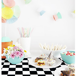 MUNILAIL 6 Pcs Black and White Checkered Table Runner 14 x 108 Plastic Table Runner for Race Car Theme Party Birthday Baby Shower Disposable Table Runner