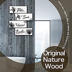 Bathroom Wall decor Elegant bathroom decor wall art,4 pieces bathroom wall art wooden black and white Wall decor for bathroom Rustic hanging bathroom signs decor Farmhouse bathroom wall decorations