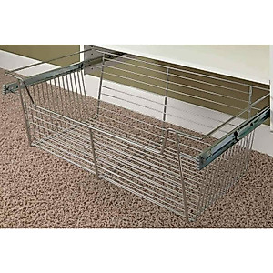 Easy Track 24 Inch Long Metal Sliding Wire Shelf Basket Bin Organizer with Triple Coated Frame for Home Closet Storage Systems, Chrome
