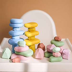 OESSUF 34PCs Stacking Rocks Balancing Stacking Stones Wooden Stacking Toys Wooden Stone Stacking Game for Toddler Wood Sorting Montessori Stacking Rocks for Kids
