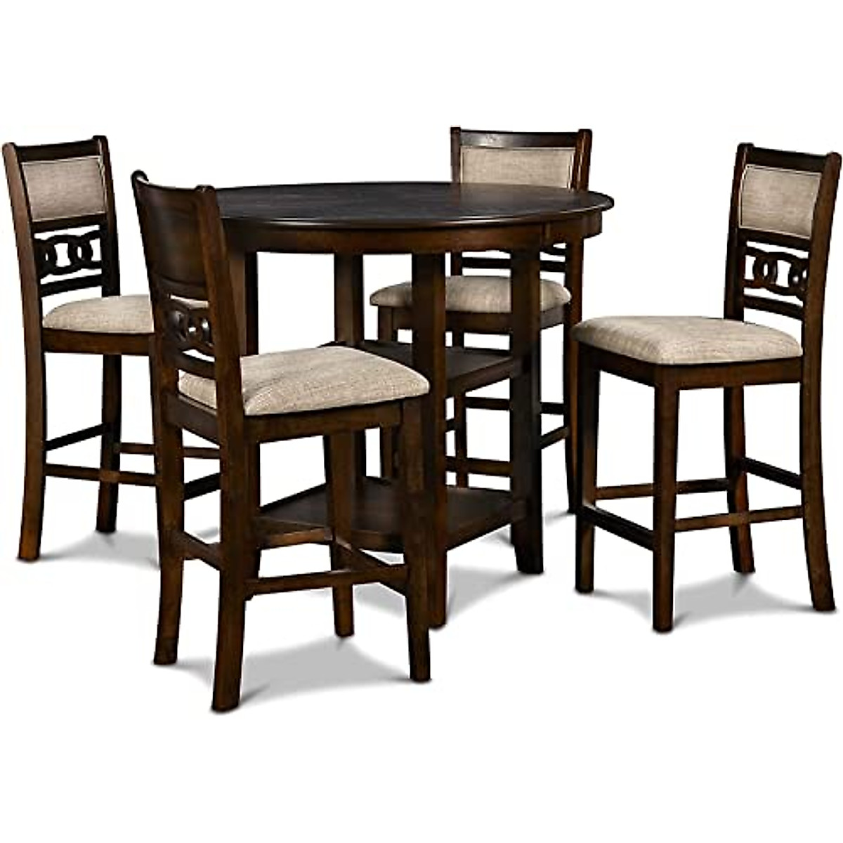 New Classic Furniture Gia 5-Piece Round Counter Height Set with 1 Dining Table and 4 Chairs, 42.25", Cherry