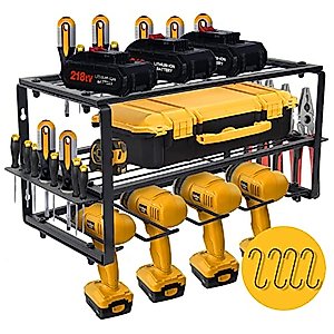 A ENERGY Power Tool Organizer,Heavy Duty Drill Holder Wall Mount,3 Layers Metal Tool Shelf for Cordless Drills & Other Tools Storage at Garage,Workshop,Warehouse,Toolroom