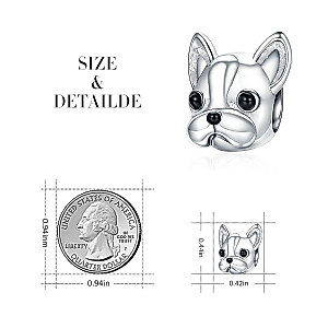 FOREVER QUEEN Dog Charm 925 Sterling Silver, Cute Loyal Partners French Bulldog Doggy Animal Pet Bead Charms fit Charms for Pandora Bracelets Jewelry, Animal Lovers…