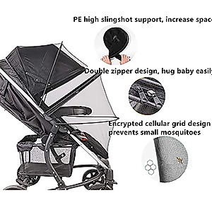 Mosquito Netting for Stroller, Encrypted Stroller Mosquito Net Full Cover, Stretchable Netting Breathable Folding Dual-Use Zipper Mesh Mosquito Net for Baby Car seat Cover (Black), XLXQ012