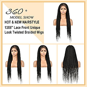 Brinbea 13X6" Lace Front Braided Wigs Black Box Braid Wig with Baby Hair Lace Frontal Cornrow Braided Wigs Premium Synthetic Braid Hair Wigs for Women 30 inch