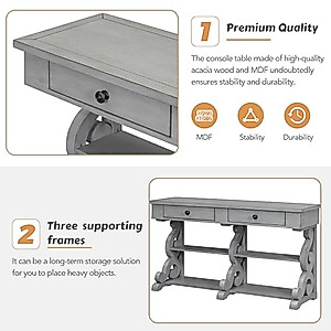 Brabrety Rustic Console Table Sideboard with Ample Storage, Open Shelves and Drawers,for Entrance Dinning Room Living Room (Antique Gray@Storage)