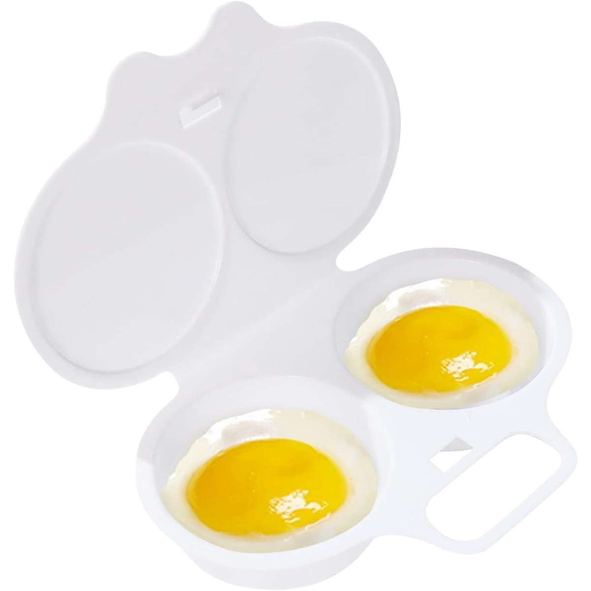 1pc White Microwave Egg Boiler Poacher,2 Cavity Nonstick Poached Egg Maker With Lid,Egg Poacher Microwave Egg Cooker,Double Drain Poached Egg Cups Cookware,Egg Poachers Specialty Cookware