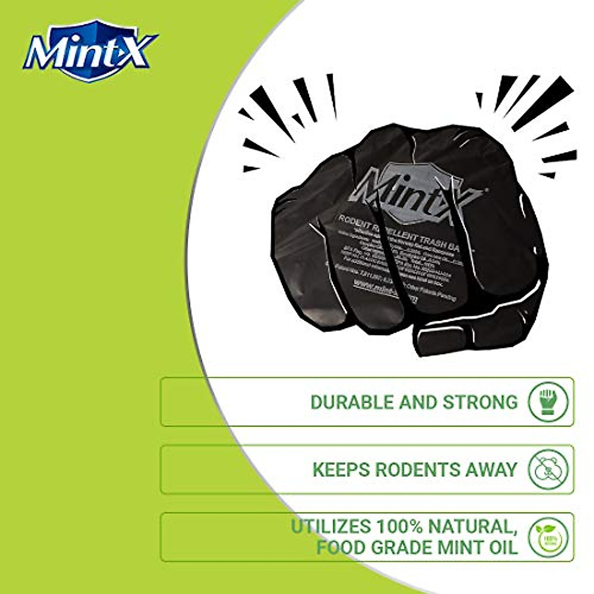 Mint-X - MX4048HD B16 Rodent Repellent Trash Bag, 0.630 Mil, Hi-Density, Star Seal, 48" Height x 40" Length, 45 Gallon, Black (Pack of 250)
