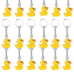 AWEELON 24 Pcs Plastic Yellow Duck Keychains Tiny Ducks Keychains Duck Party Favors Cute 3D Duck Chains Small Ducky Pendant Accessories for Birthday Party Baby Shower