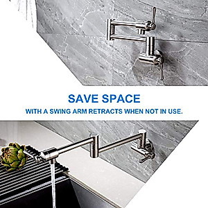 BULUXE Pot Filler Faucet Wall Mount,Brushed Nickel Finish and Single Hole 2 Handles with Dual Swing Joints Design