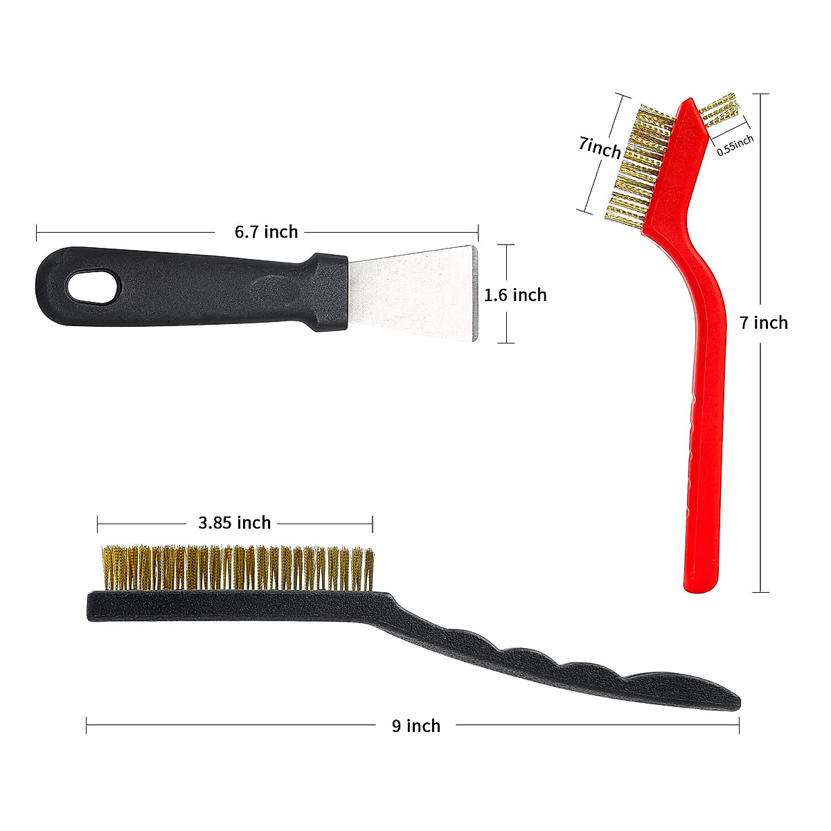 Small Wire Brush Set,8 Packed Heavy Duty Metal Scraper and Brass/Stainless Steel/Nylon Wire Brushes for Cleaning Rust,Welding Slag,Paint and Dust