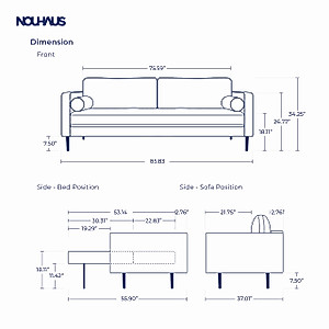 Nouhaus Module, Sleeper Sofa Bed Couch. 7ft Luxury Convertible Sofa Futon Bed with No Roll Together Latex. Pull Out Sofa Bed for Bedroom Couch, Small Apartment Furniture Sofas or RV Couch