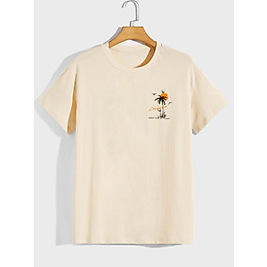 SOLY HUX Men's Graphic T Shirts Short Sleeve Tees Letter Print Summer Casual Tee Top Khaki L